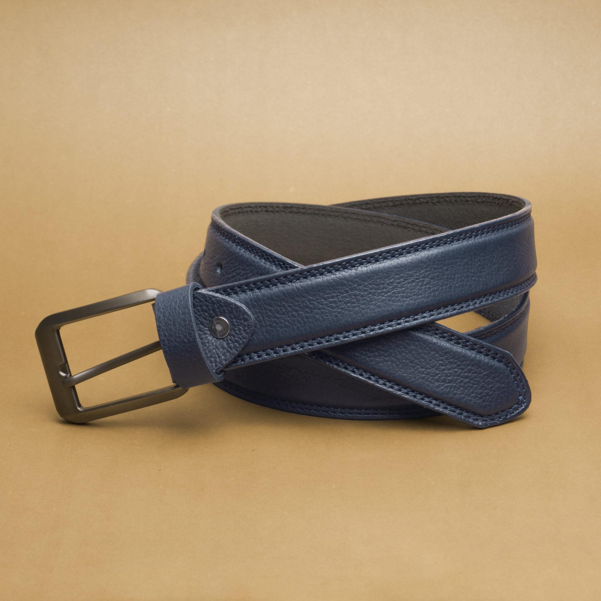 Formal Double Stitch Belt - Navy Blue - Leather Gallery